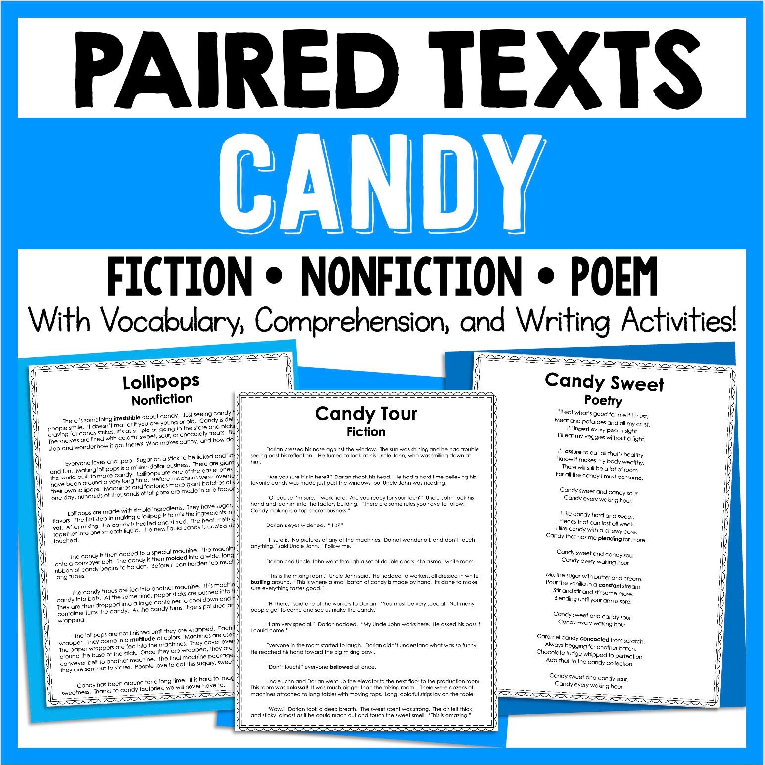 Candy Reading Comprehension | Paired Texts Passages | Homeschool ...