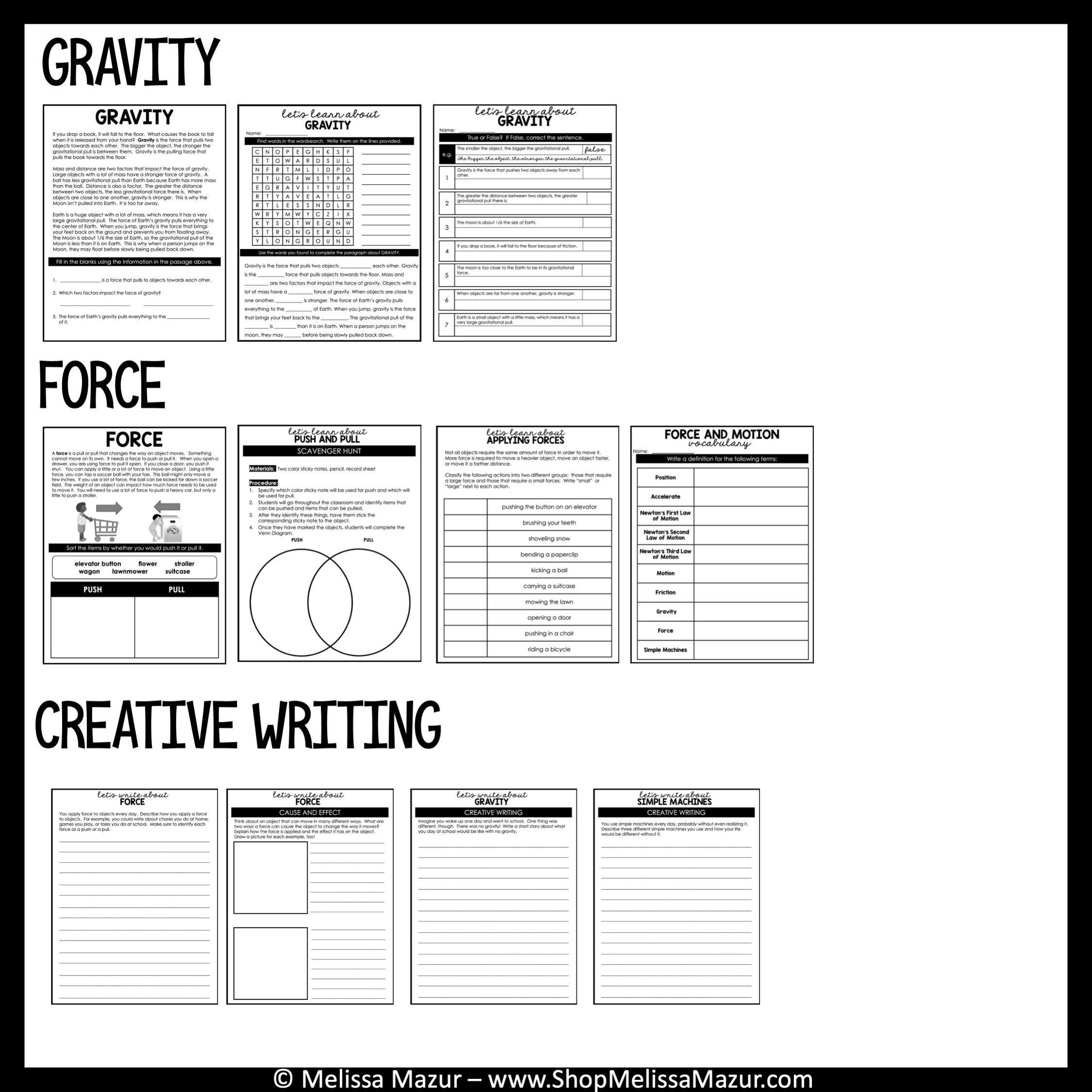 Force and Motion Science Unit Science Reading Passages, Task Cards, and ...