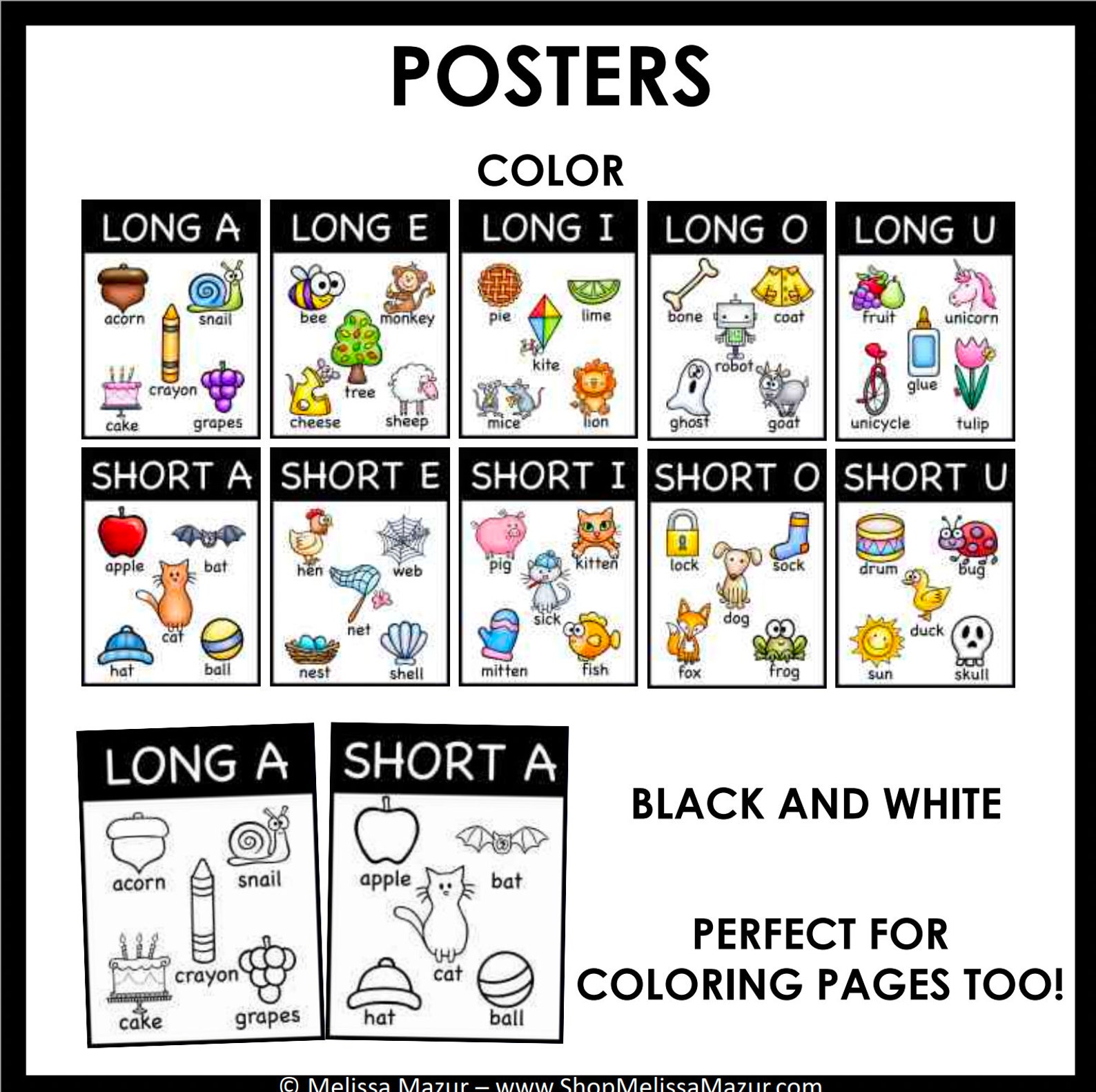 Long Vowels and Short Vowels Posters | Word Sort Cards | Vowel Pictures ...