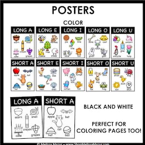 Long Vowels and Short Vowels Posters | Word Sort Cards | Vowel Pictures ...