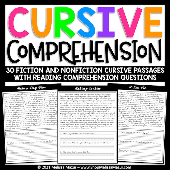 Cursive Reading Comprehension Passages Handwriting Workbook - Etsy