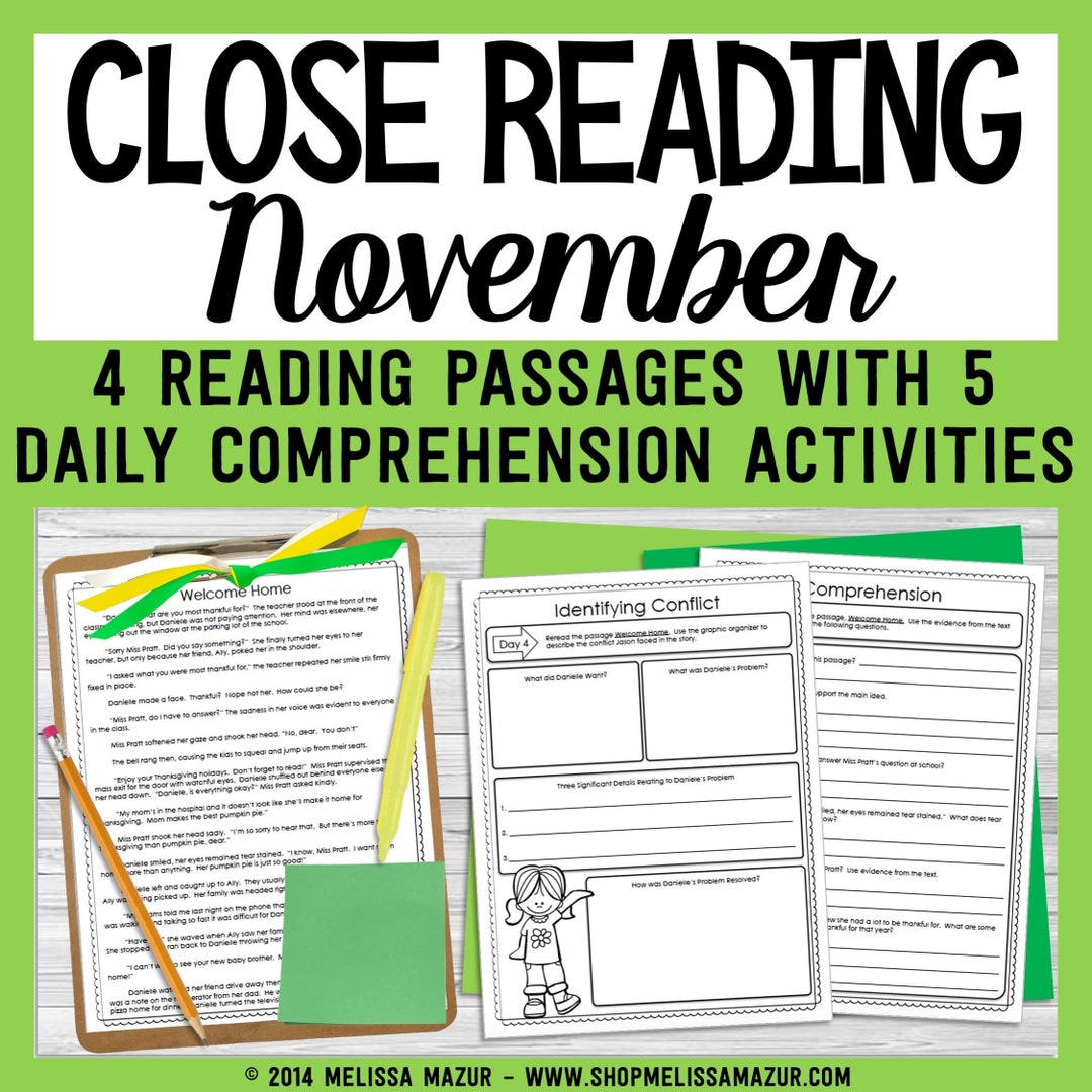 Reading Comprehension Passages Close Reading November Reading Passages ...