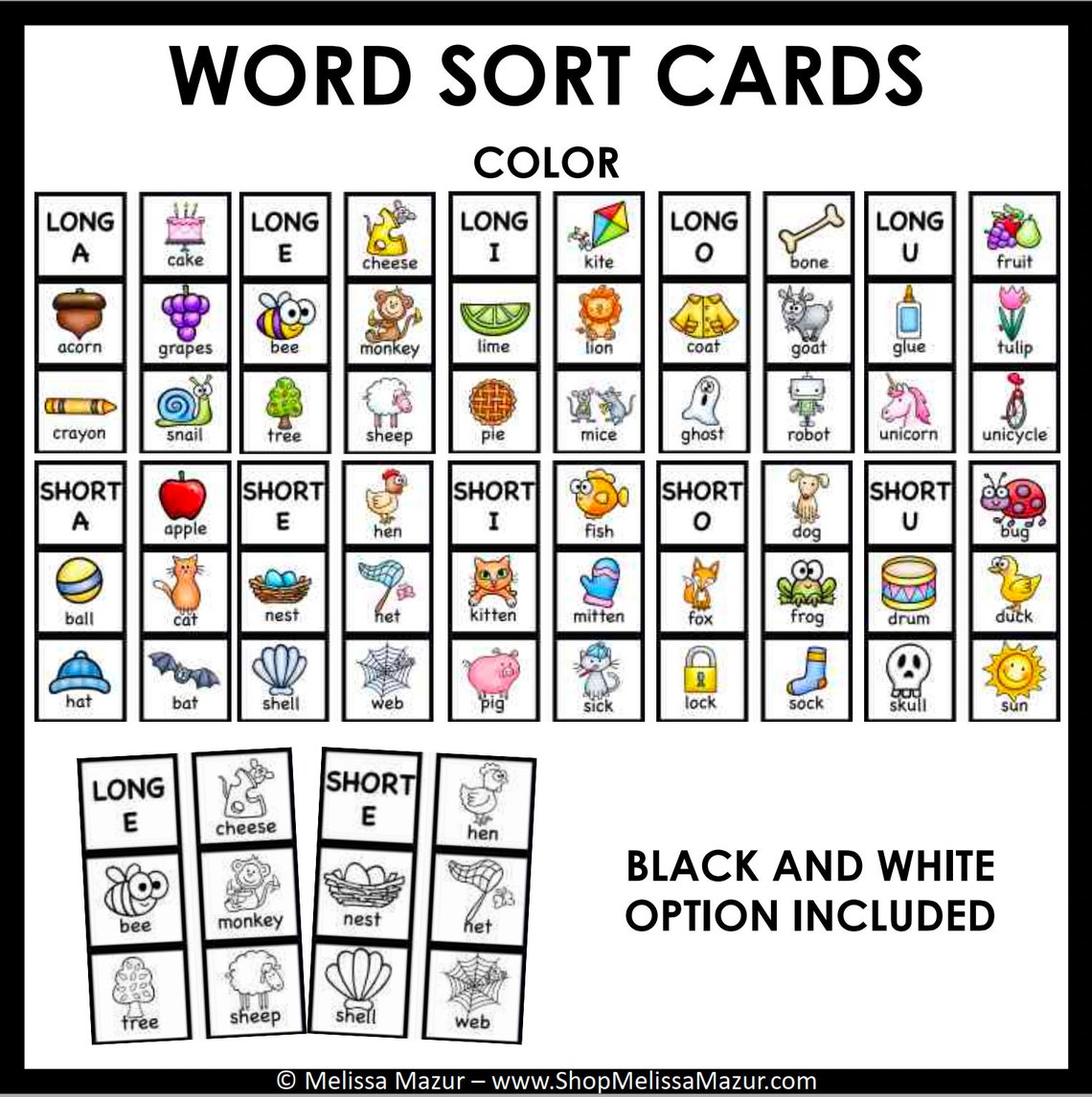 Long Vowels and Short Vowels Posters | Word Sort Cards | Vowel Pictures ...
