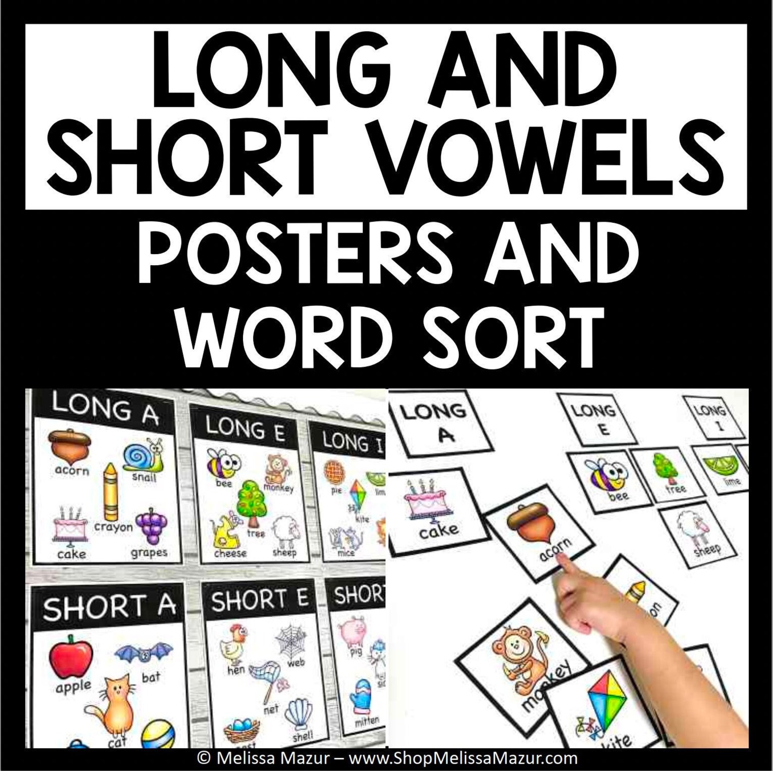 Long Vowels and Short Vowels Posters | Word Sort Cards | Vowel Pictures ...