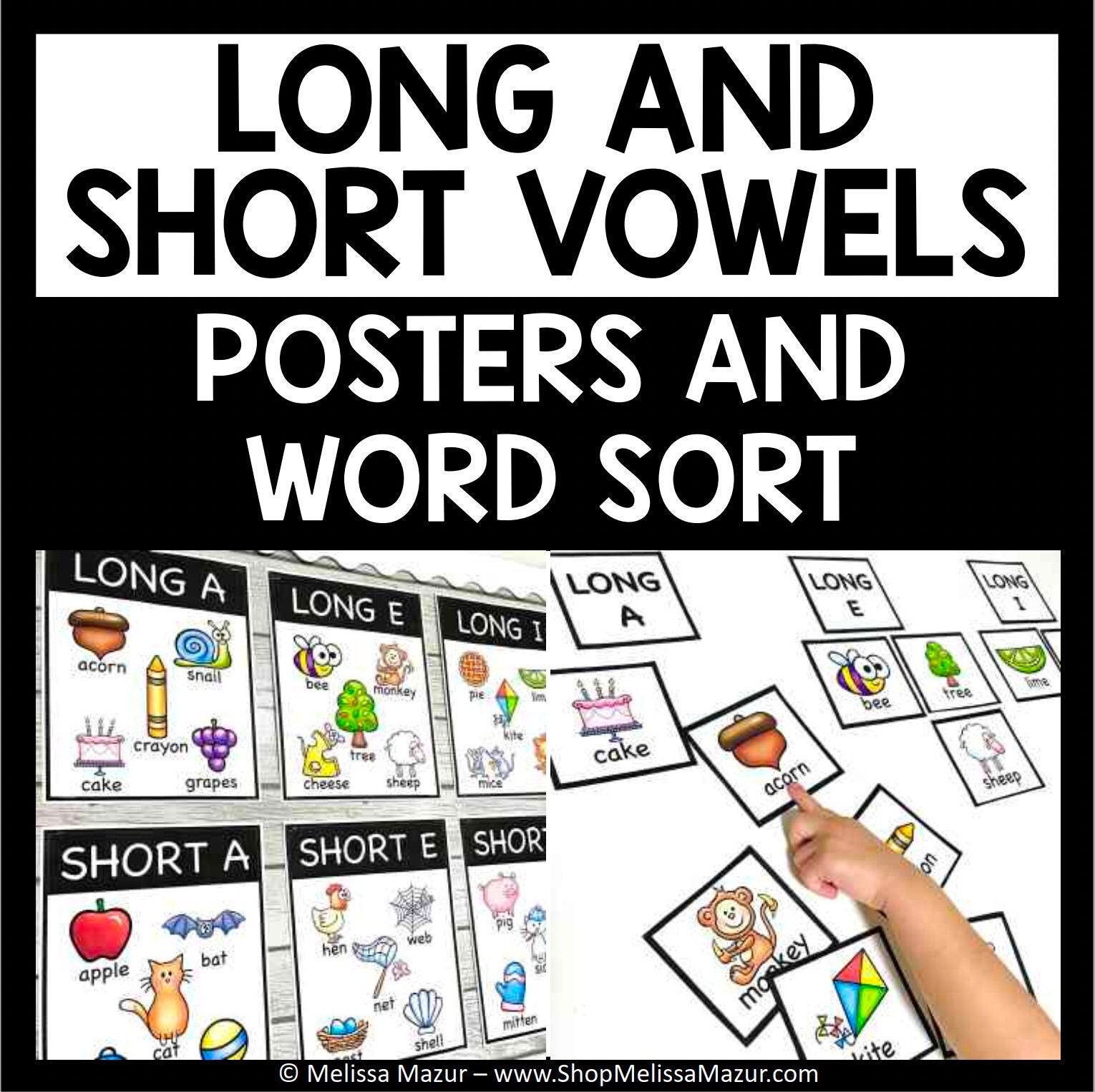 Long Vowels and Short Vowels Posters | Word Sort Cards | Vowel Pictures ...