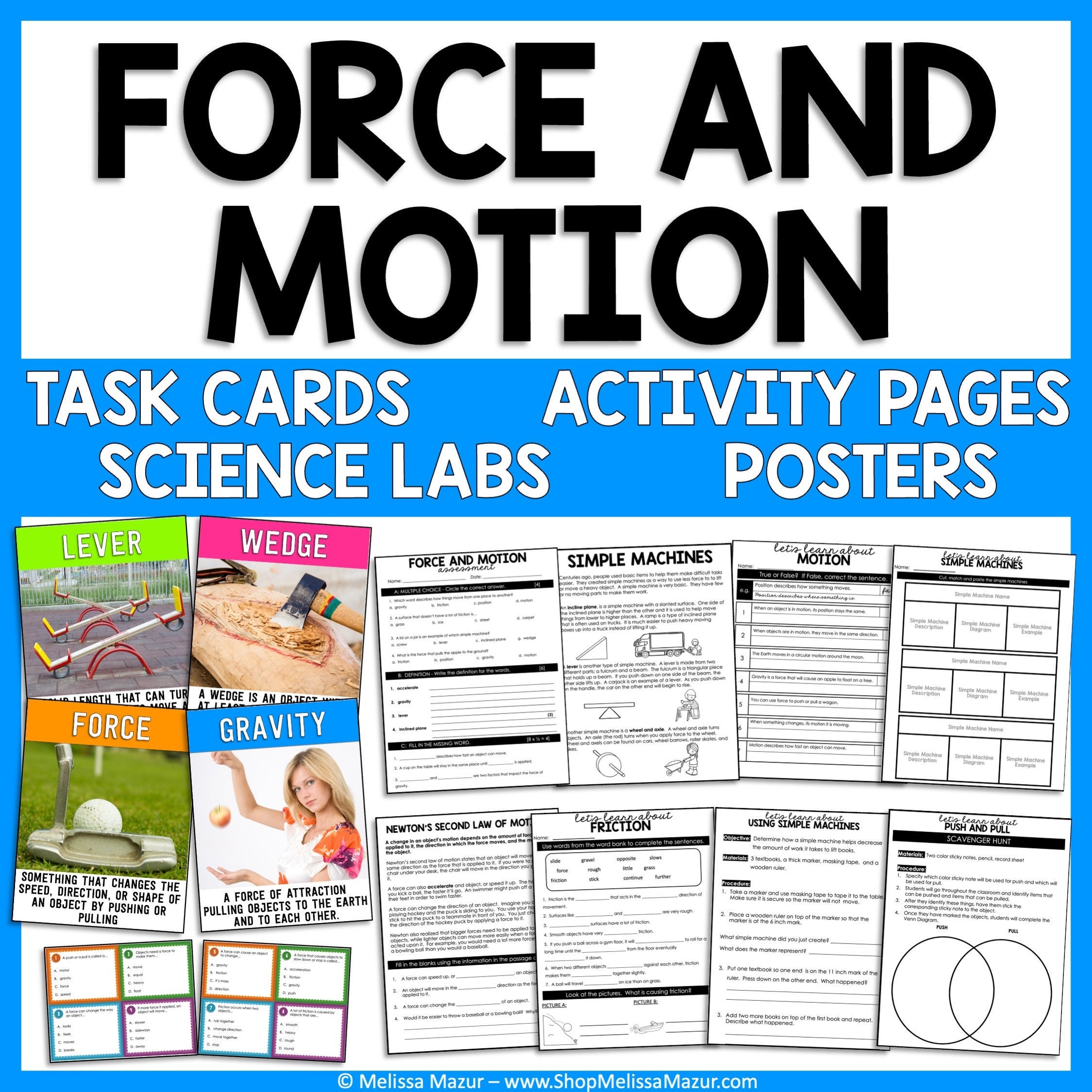 Force and Motion Science Unit Science Reading Passages, Task Cards, and ...