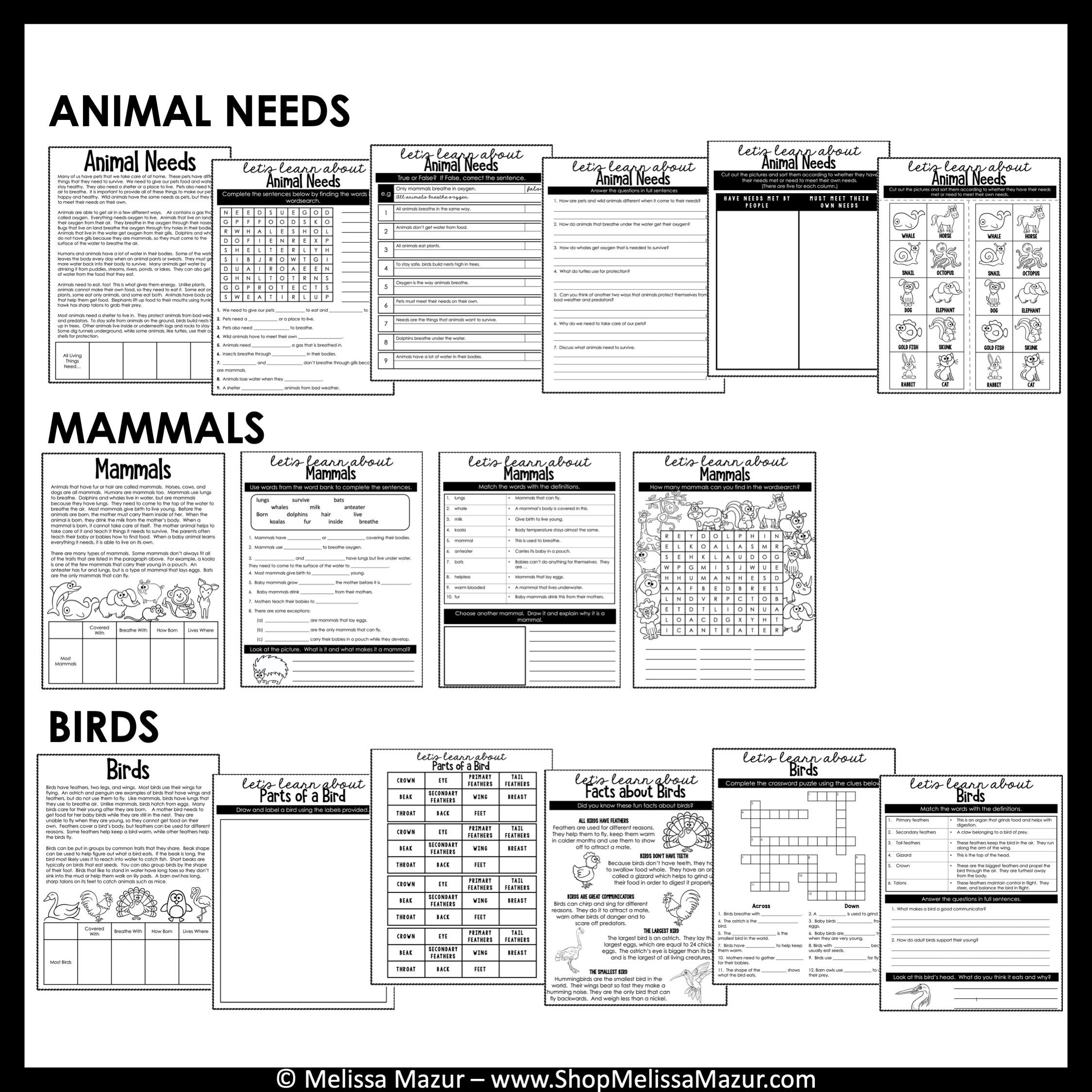 Animals Science Unit | Science Reading Passages, Task Cards, and ...