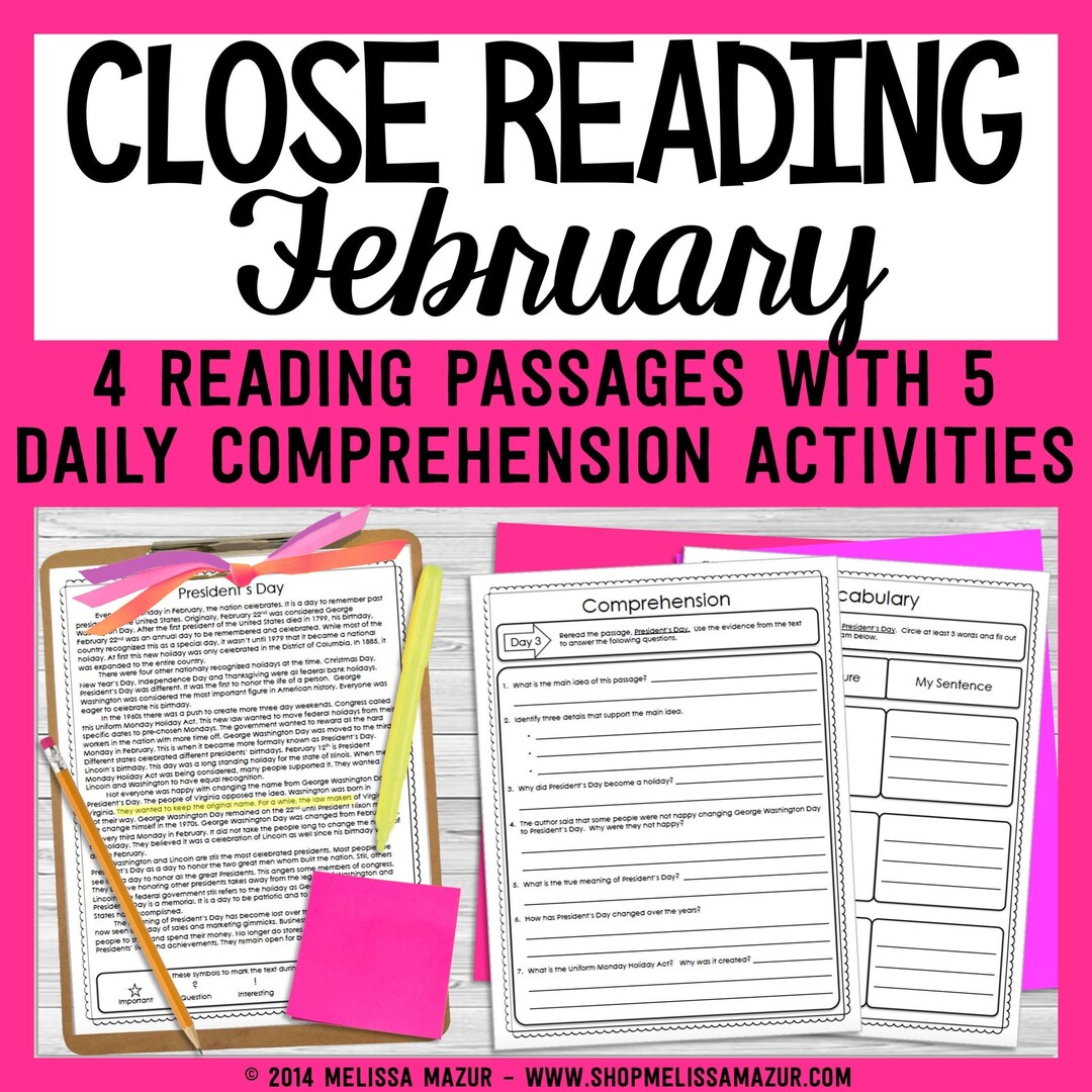 Reading Comprehension Passages | Close Reading | February Reading ...
