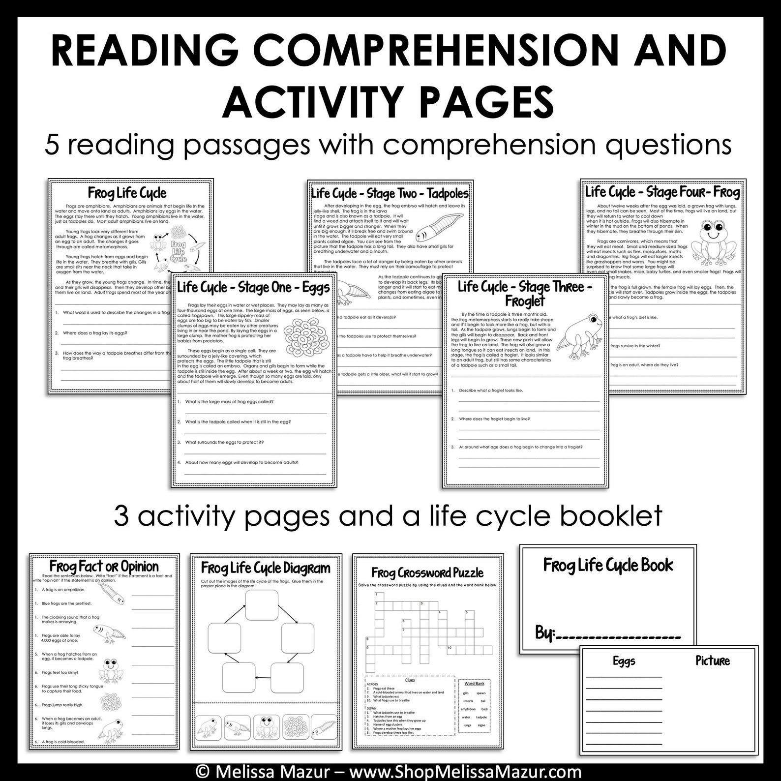 Frog Life Cycle Science Unit | Science Reading Passages, Lapbook, and ...