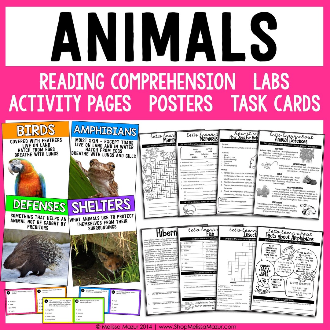 Animals Science Unit | Science Reading Passages, Task Cards, and ...