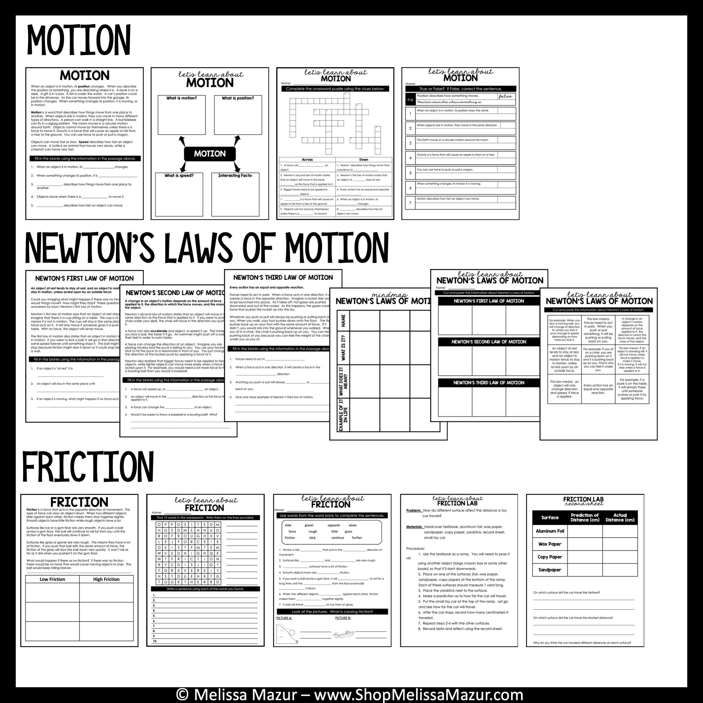Force and Motion Science Unit Science Reading Passages, Task Cards, and ...