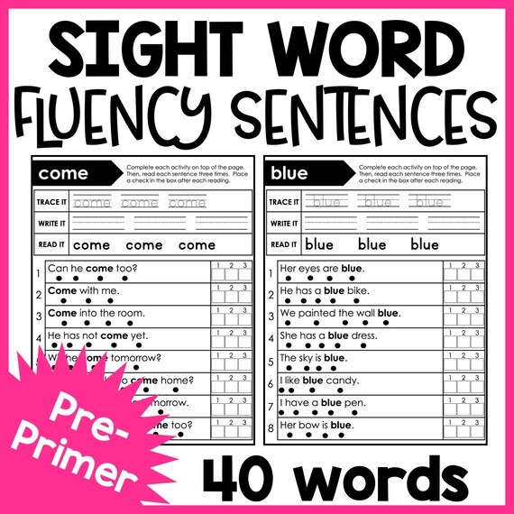 Pre-primer Preschool Sight Words Reading Beginning Phonics - Etsy