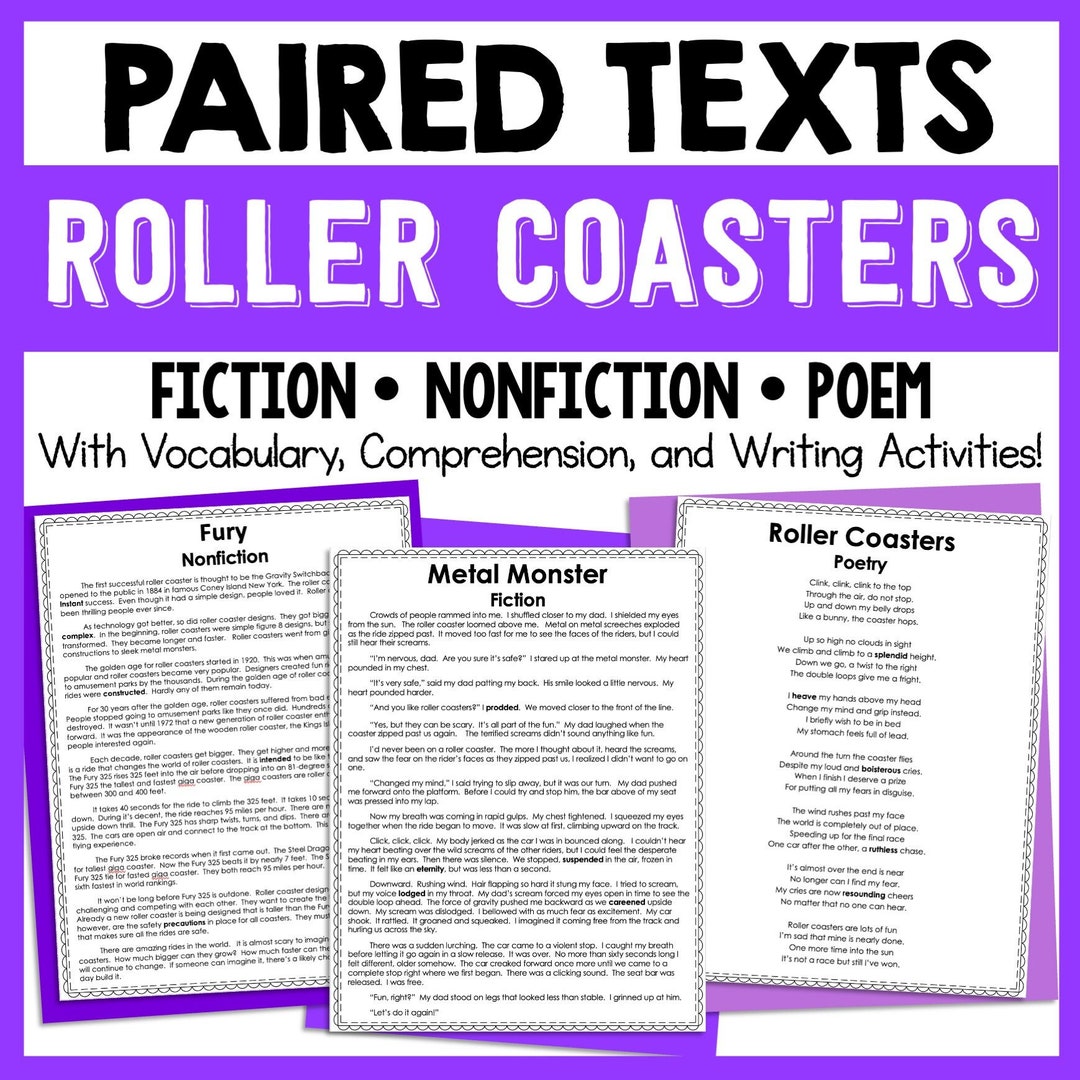 Roller Coasters Reading Comprehension | Paired Texts Passages ...