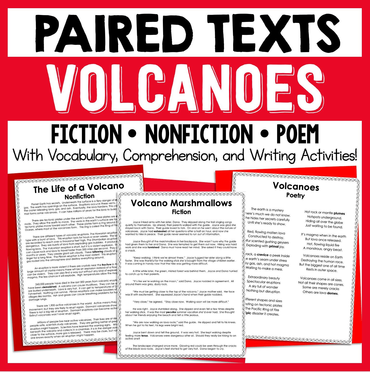 Volcanoes Reading Comprehension | Paired Texts Passages | Homeschool ...