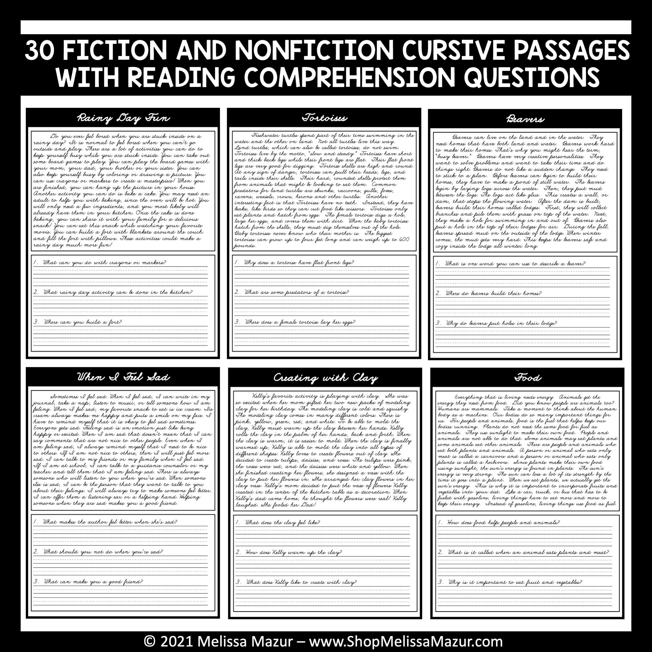 Cursive Reading Comprehension Passages: Handwriting Workbook - Etsy
