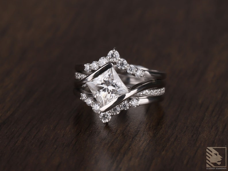 2CT Princess Cut Moissanite Bridal Wedding Engagement Ring Set - Etsy