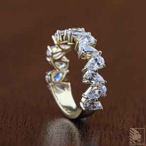 Pear Wedding Stacking Matching Moissanite Band in 14K Gold Bridal Set ...