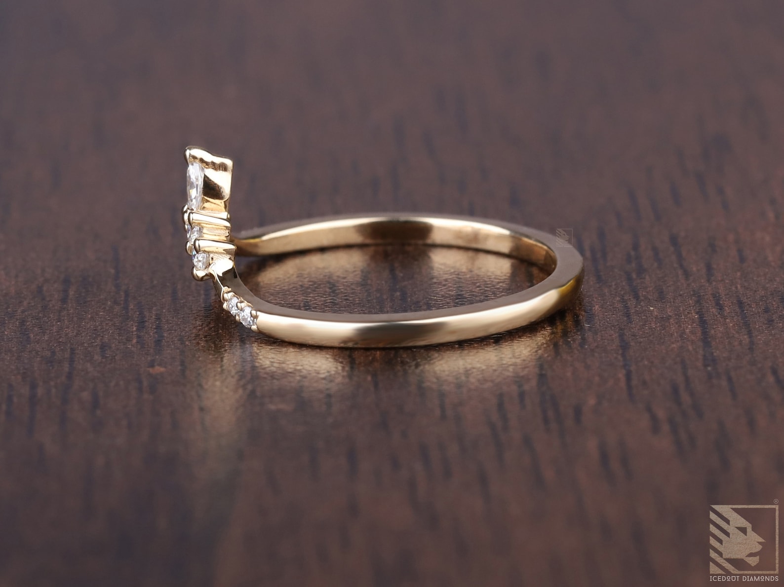 Chevron Wedding Ring Contour Band Curved Wedding Diamond Band 14K Gold ...