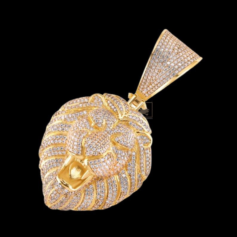Iced Out Lion Pendant, Lion Head Pendant, Lion Face Pendant, Iced Out ...