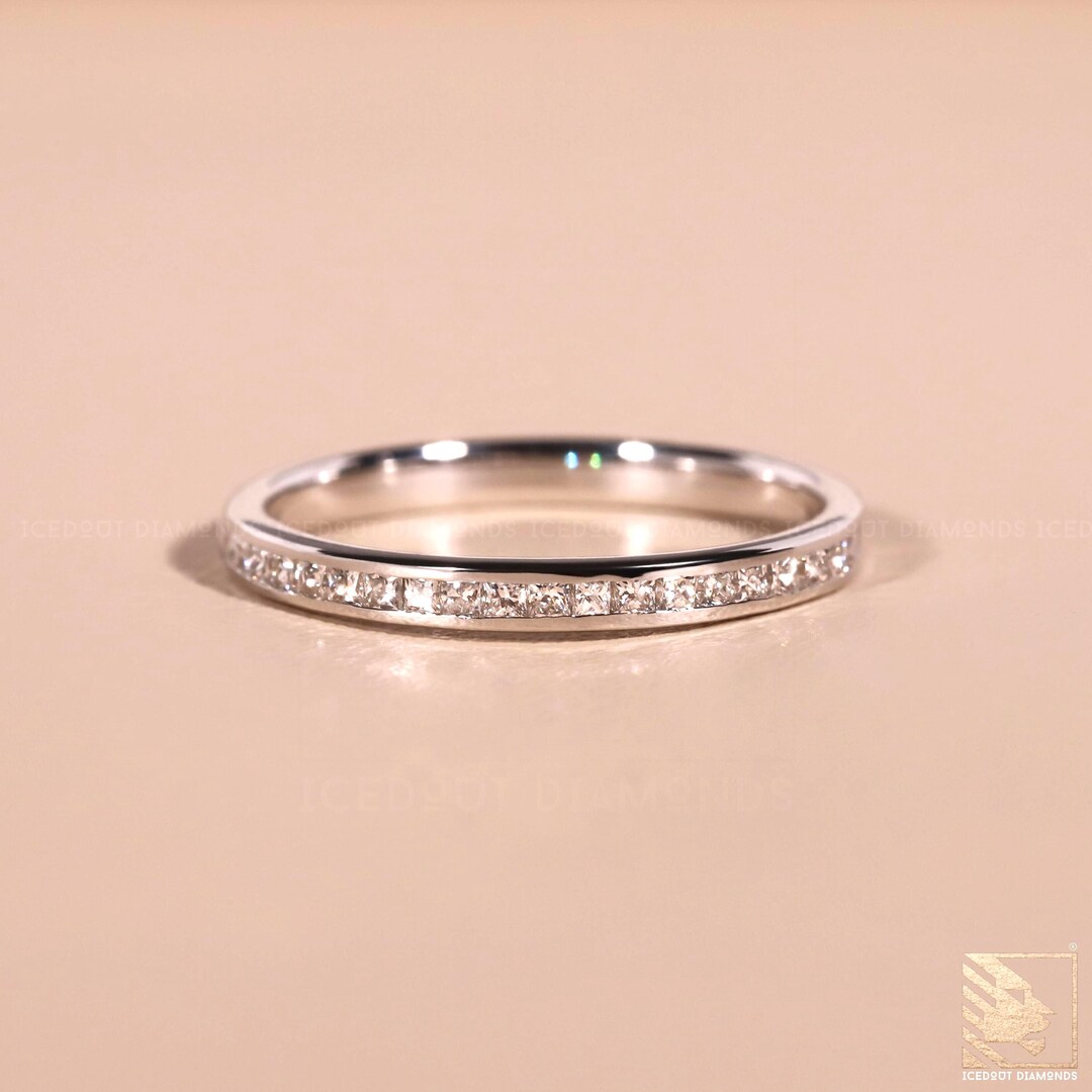 1.20mm Tiny Square Cut Princess Lab Grown Wedding Diamond Band, Half ...