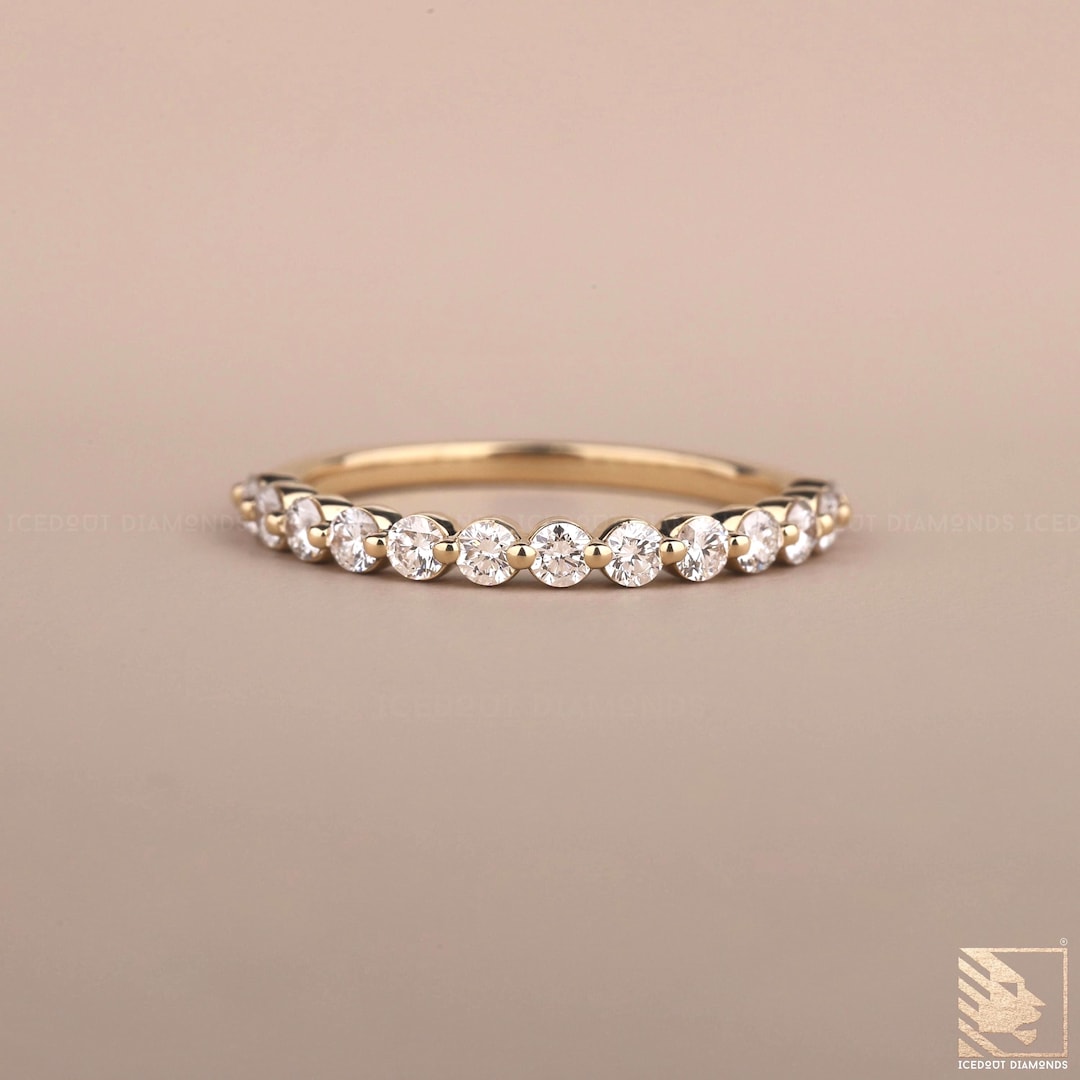 Bubble Prong Set Wedding Band Lab Grown Diamond Half Eternity Stackable ...