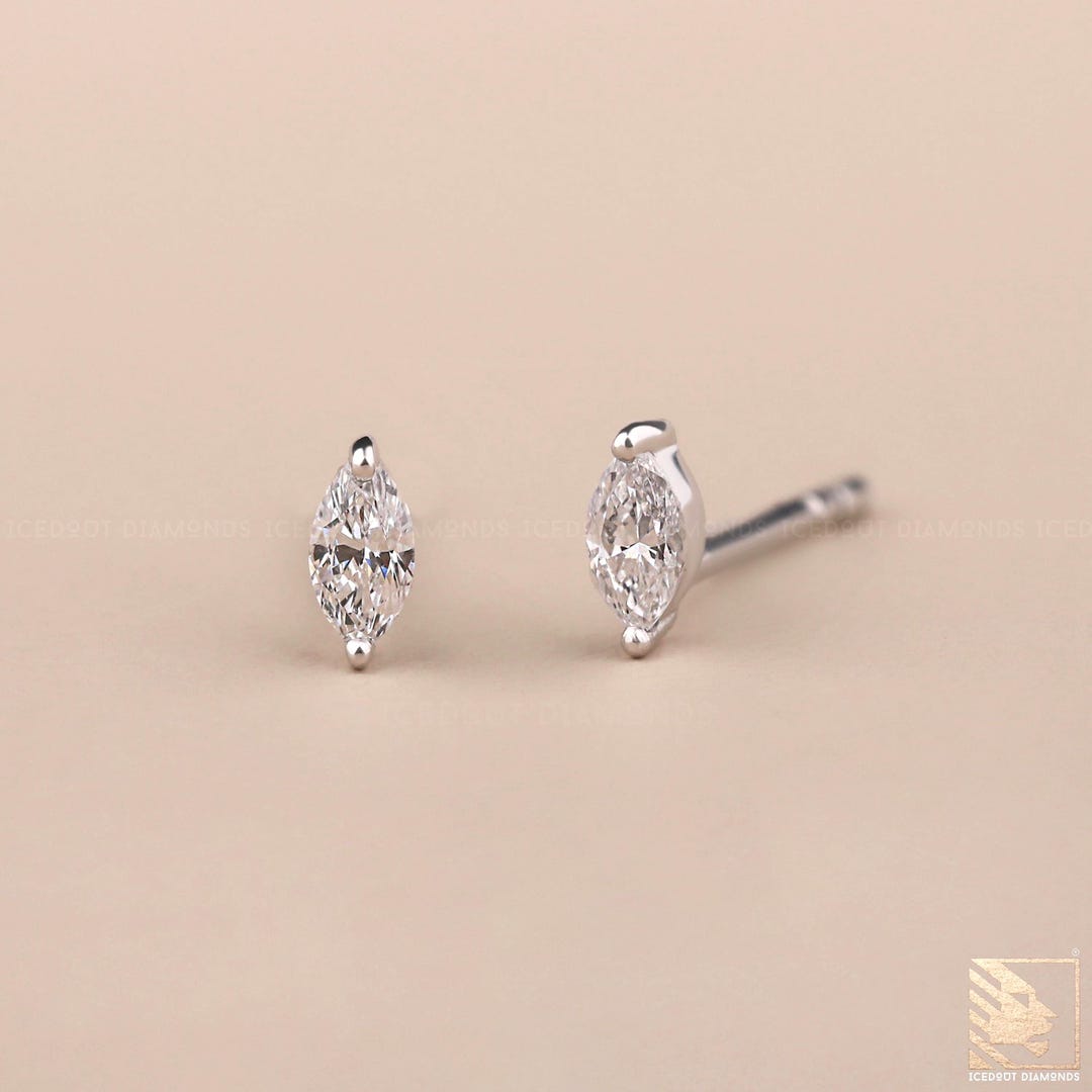 Marquise Diamond Studs 10K 14K 18K Solid Gold Earrings Dainty Diamond ...