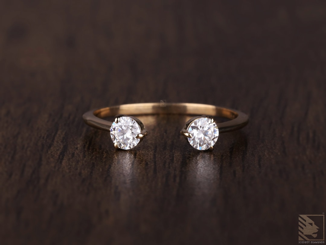 Dual Diamond Ring, 14K Gold Diamond Cuff Ring, Open Diamond Ring ...