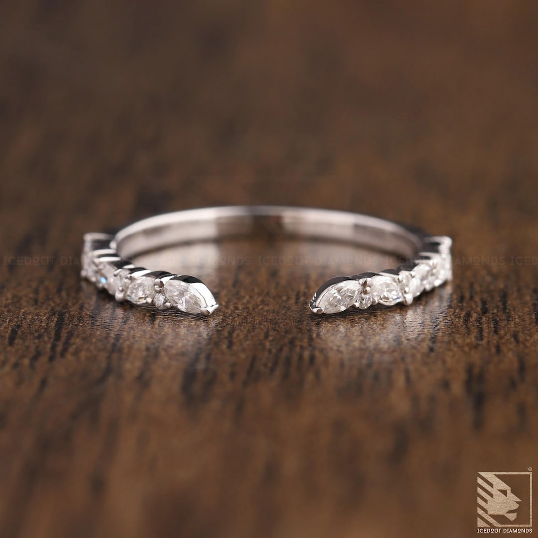 Minimalist Open Gap Wedding Band, Vintage Marquise Diamond Ring Open ...