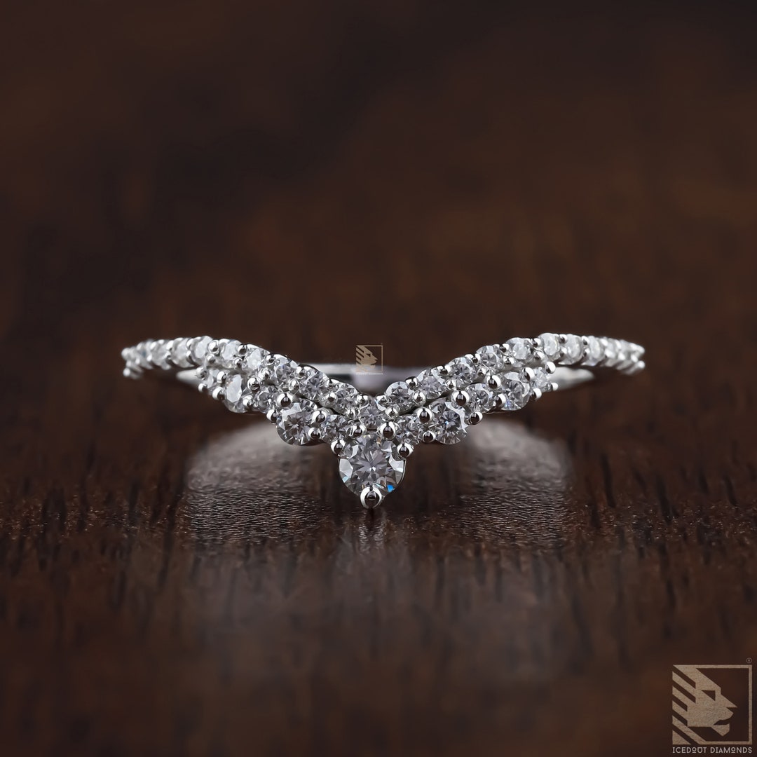 Vintage Chevron Band Moissanite Wedding Band V Shape Band Antique Half ...