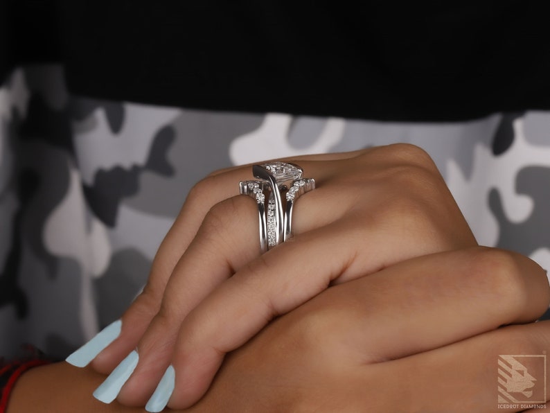 2CT Princess Cut Moissanite Bridal Wedding Engagement Ring Set - Etsy