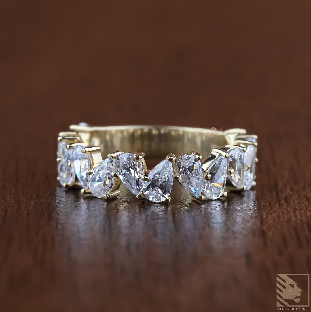 Pear Wedding Stacking Matching Moissanite Band in 14K Gold Bridal Set ...