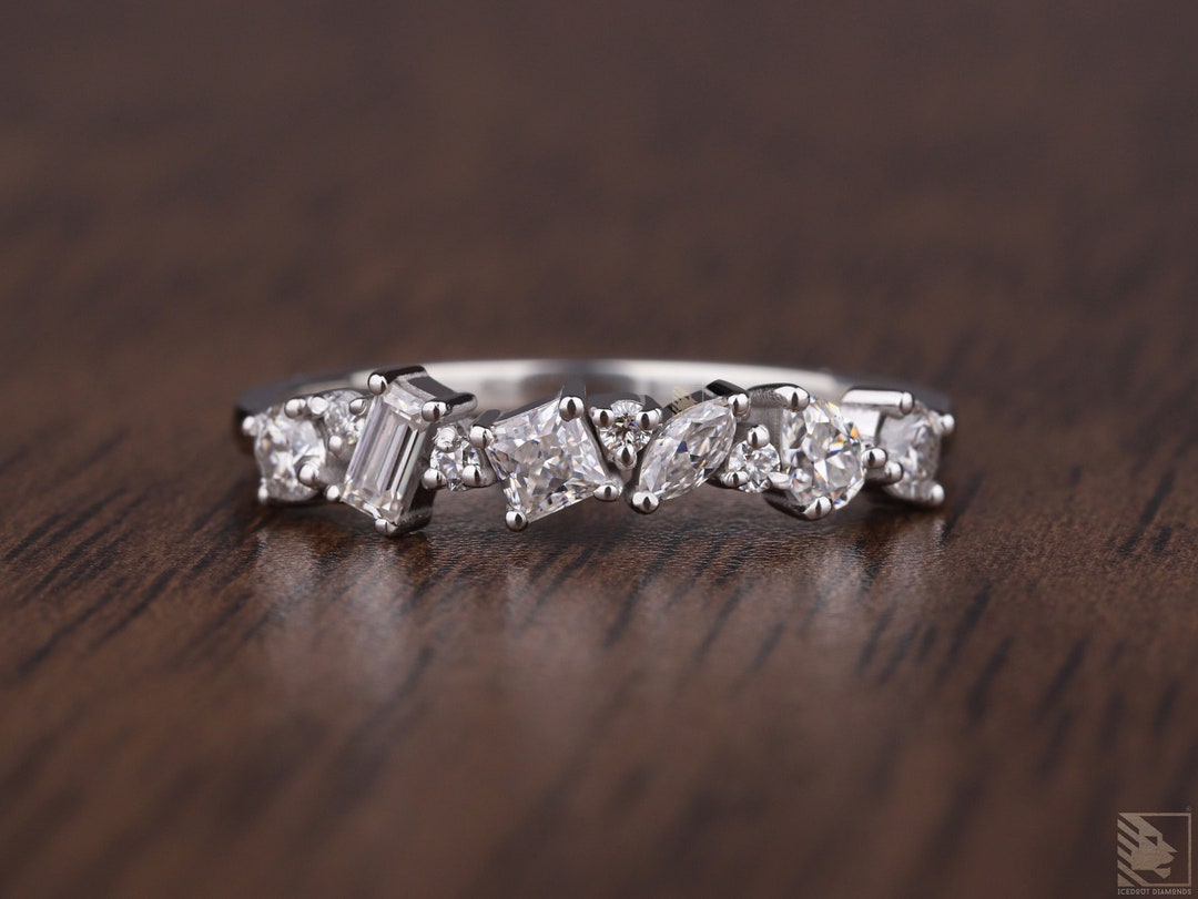 Multi-shaped Moissanite Eternity Band, 14k Gold Mix Cut Ring, Multi ...