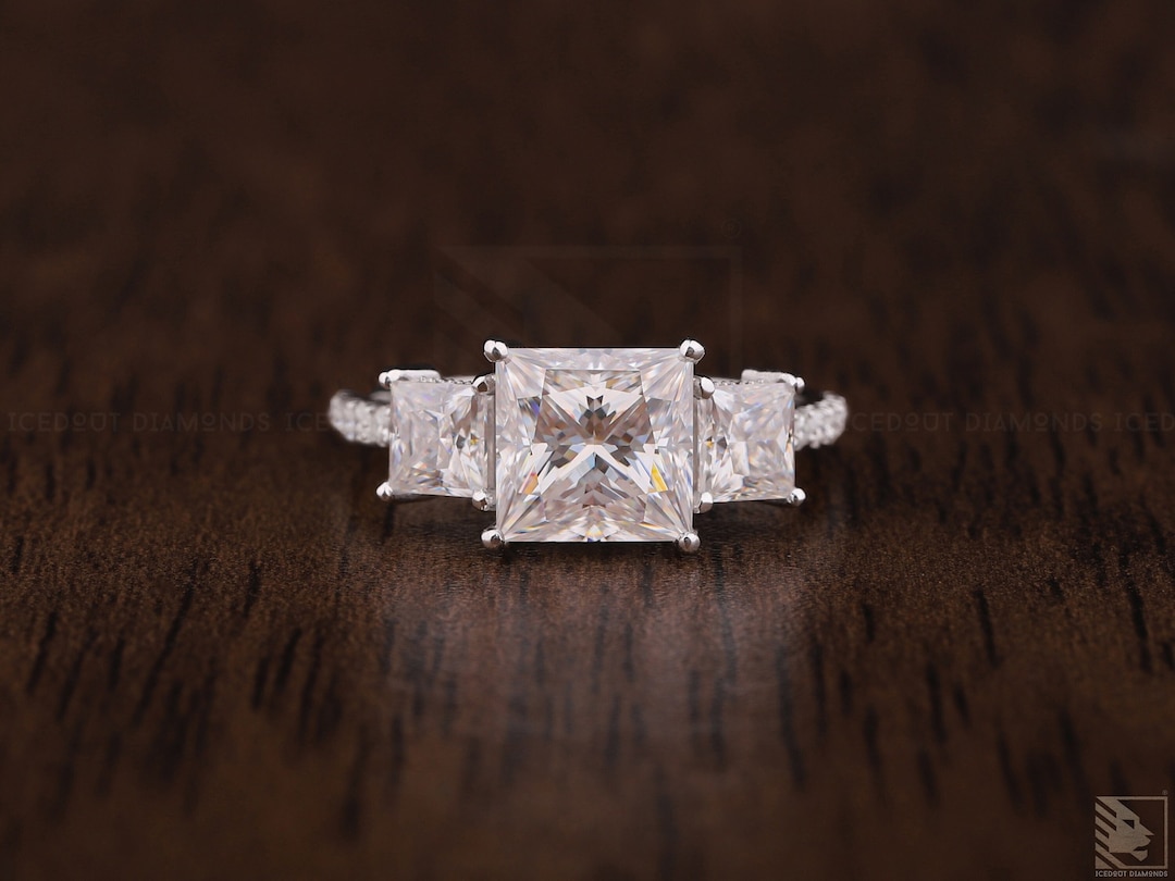 Three Stone Princess Cut Engagement Ring Past Present Future Princess ...