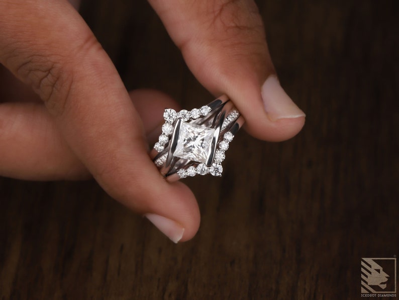 2CT Princess Cut Moissanite Bridal Wedding Engagement Ring Set - Etsy