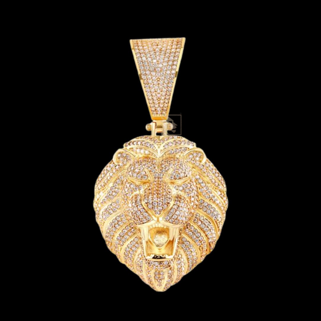 Iced Out Lion Pendant, Lion Head Pendant, Lion Face Pendant, Iced Out ...
