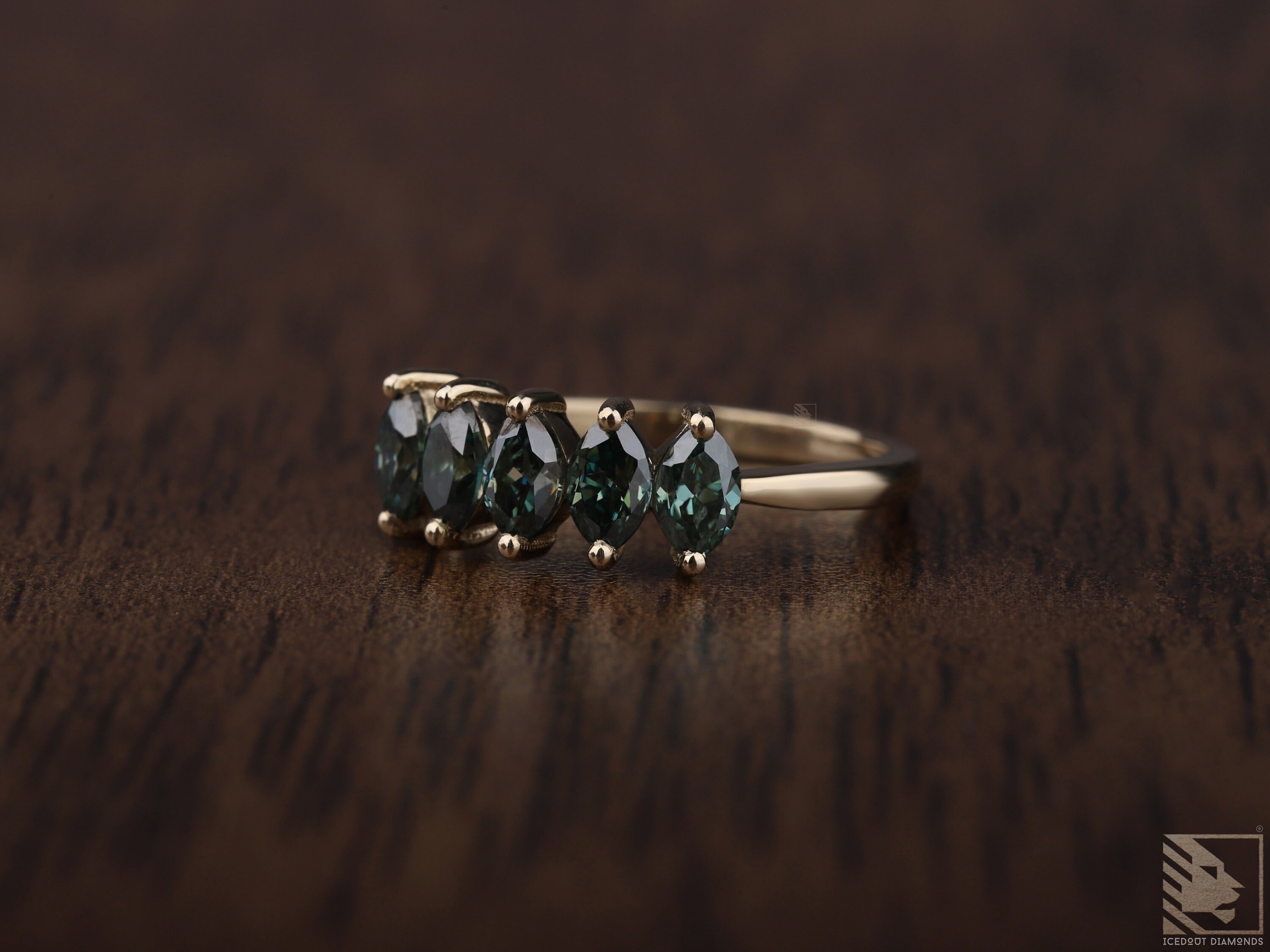 5 Stone Marquise Ring Green Marquise Moissanite Engagement Ring ...