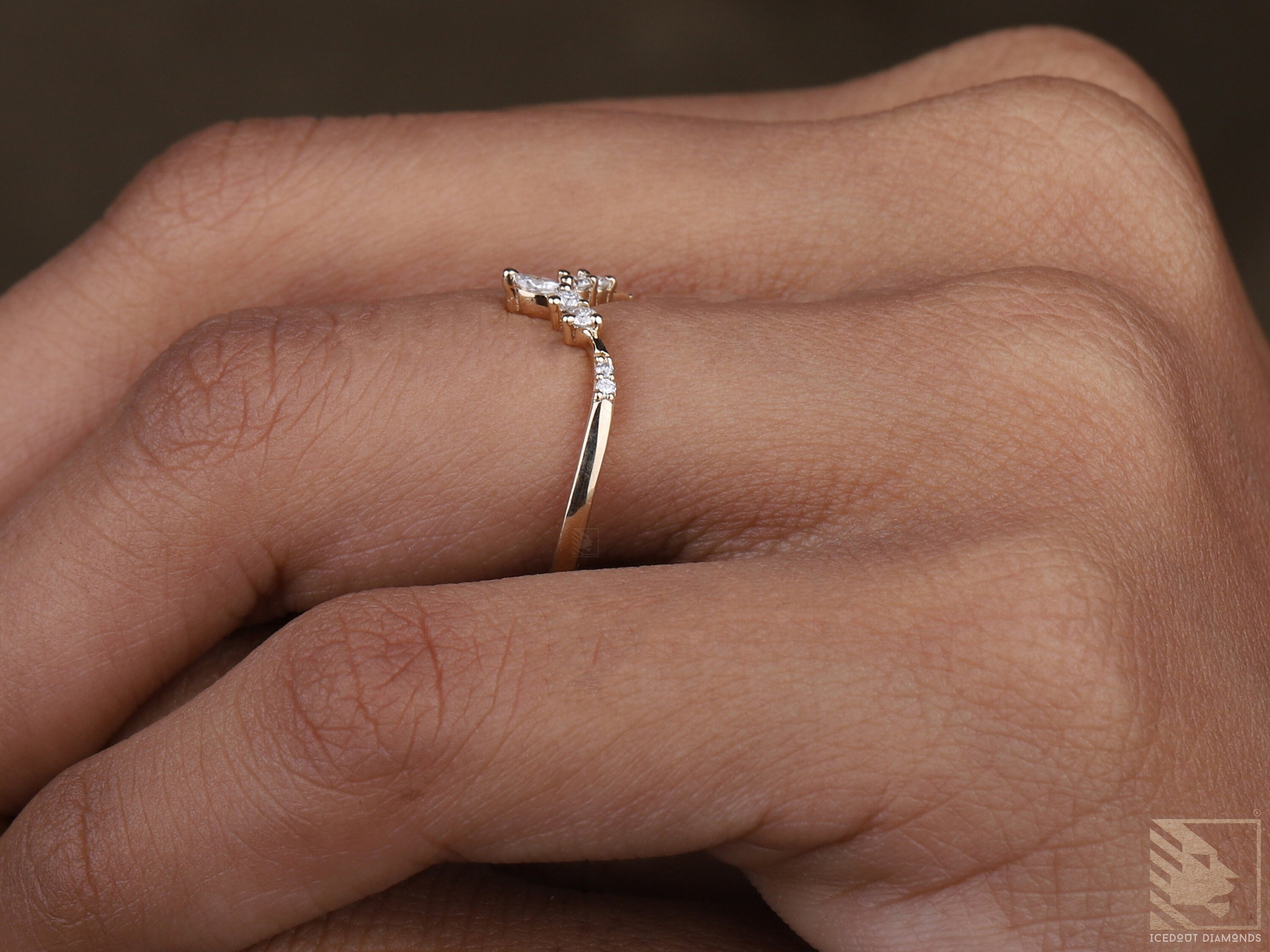 Chevron Wedding Ring Contour Band Curved Wedding Diamond Band 14K Gold ...