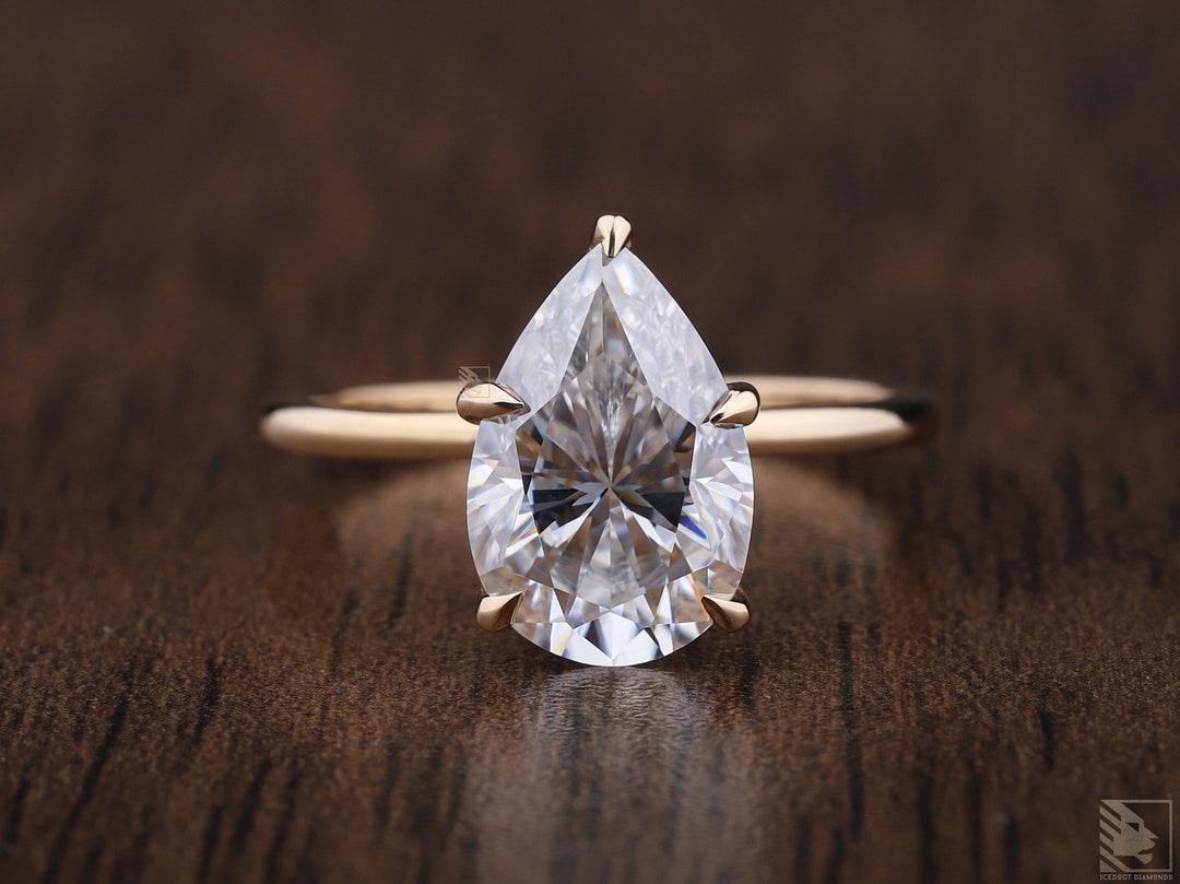 3ct Pear Cut Tear Drop Shaped Moissanite Engagement Ring Her Wedding ...