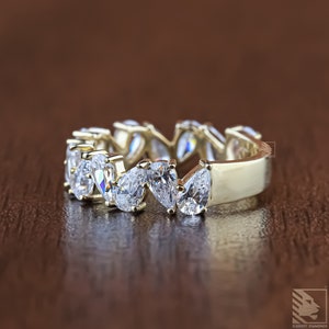 Pear Wedding Stacking Matching Moissanite Band in 14K Gold Bridal Set ...