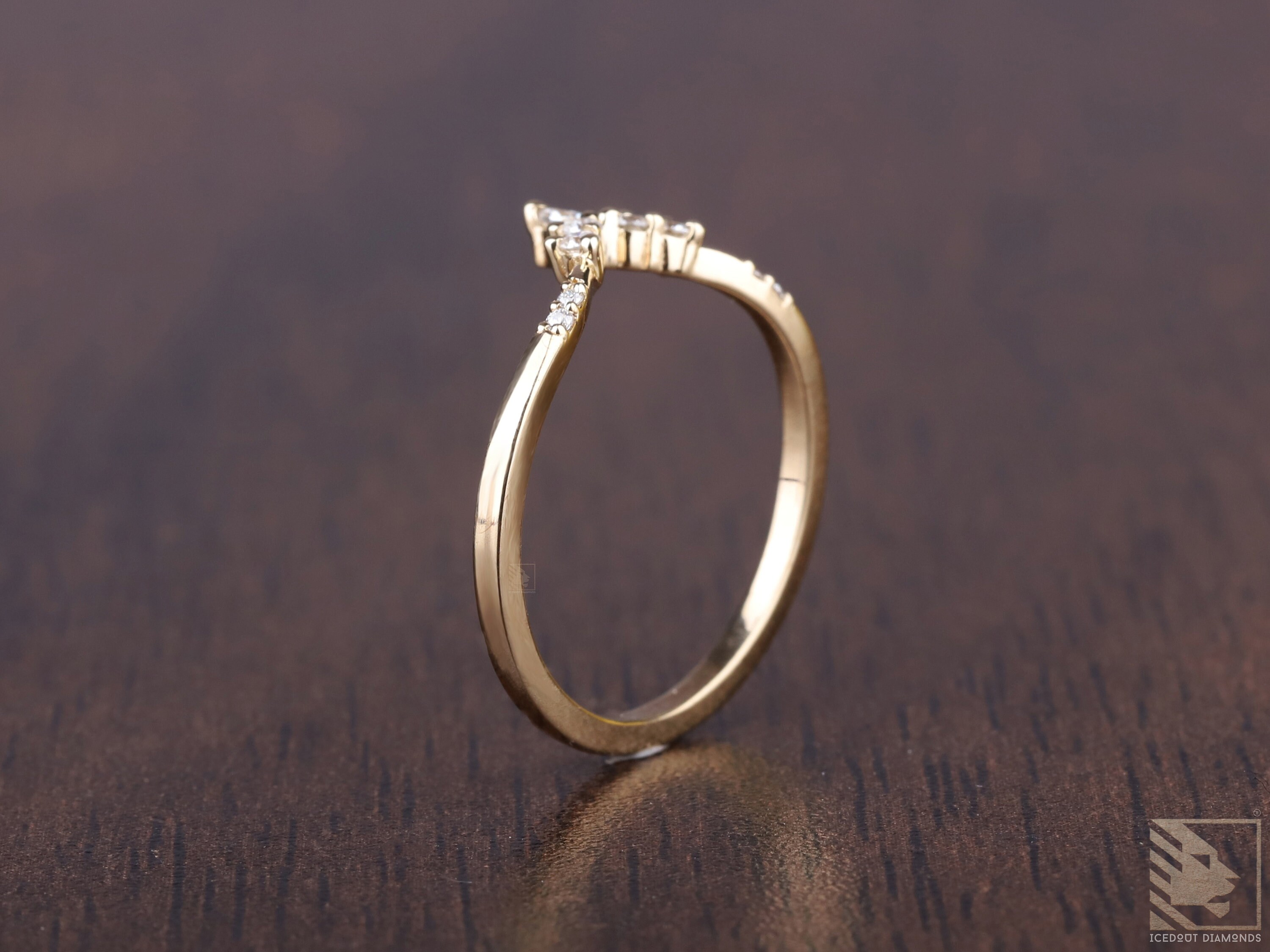 Chevron Wedding Ring Contour Band Curved Wedding Diamond Band 14K Gold ...
