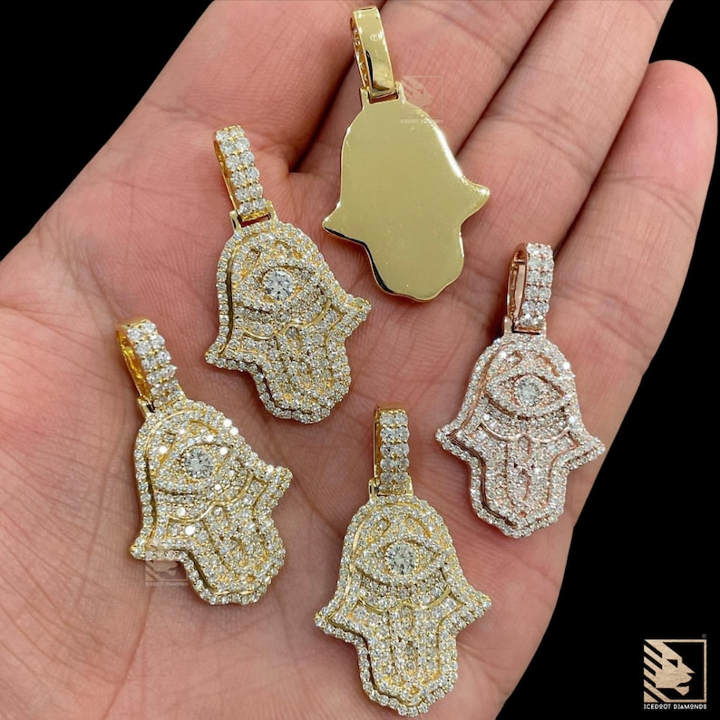 Hamsa Hand Necklace VVS Moissanite Diamond Pendant 925 - Etsy