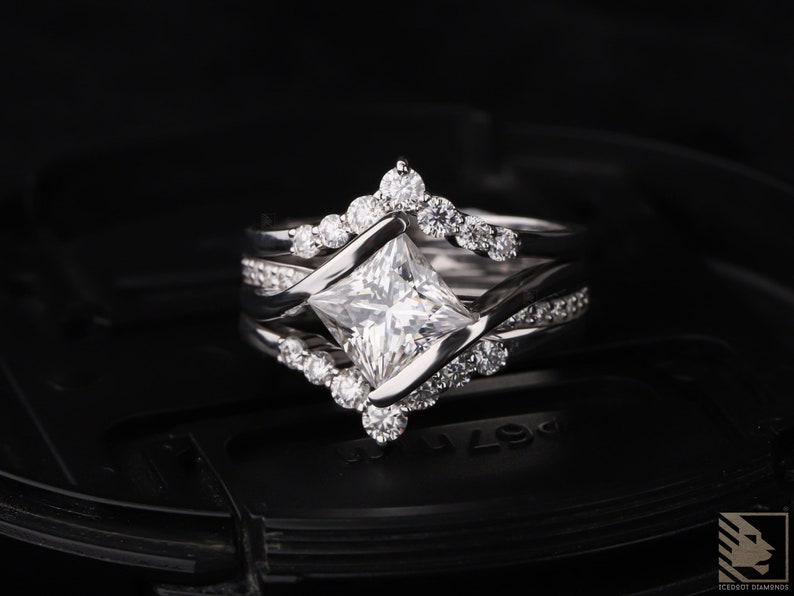 2CT Princess Cut Moissanite Bridal Wedding Engagement Ring Set - Etsy