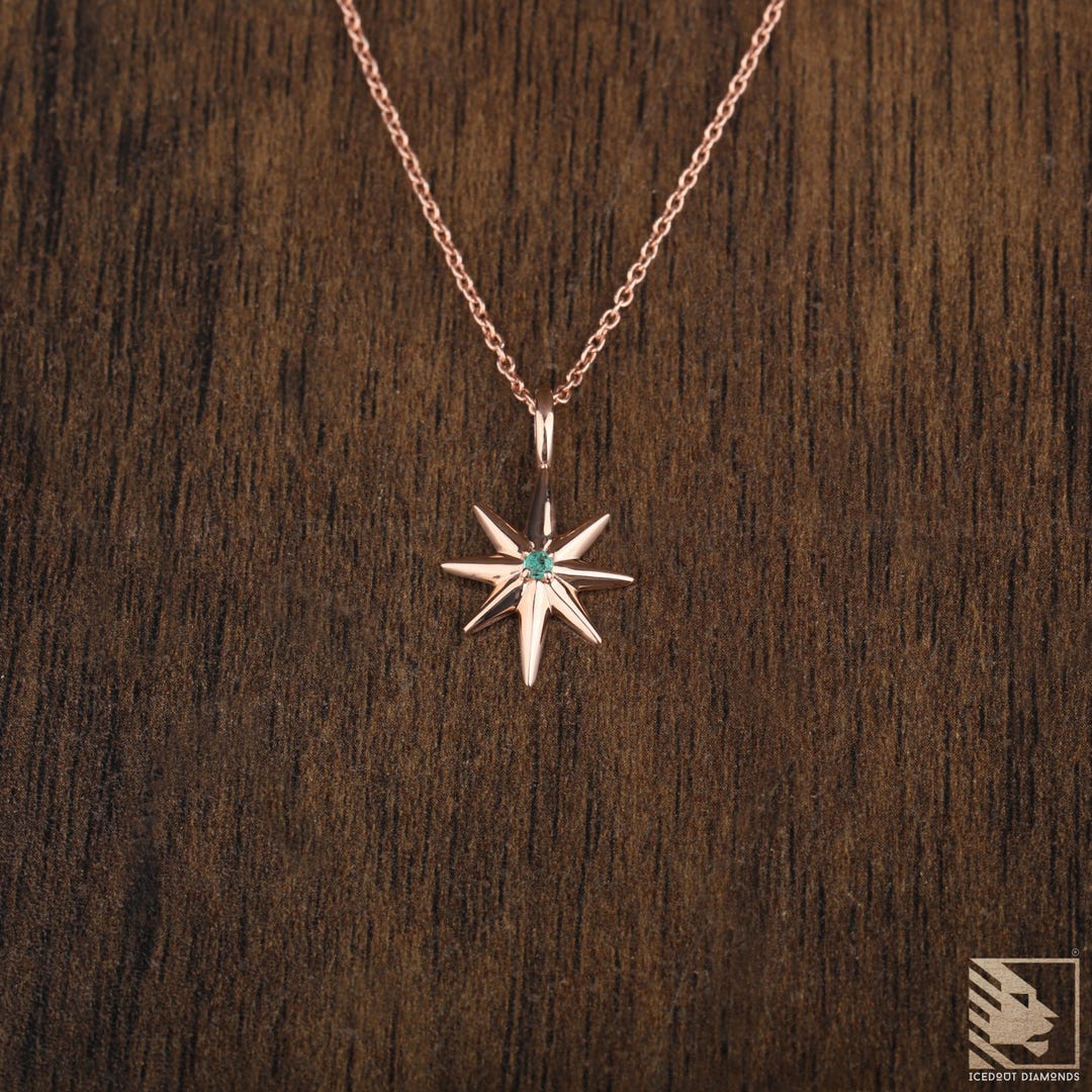 14k Solid Gold North Star Necklace, Polaris Pendant, Minimalist 3D ...