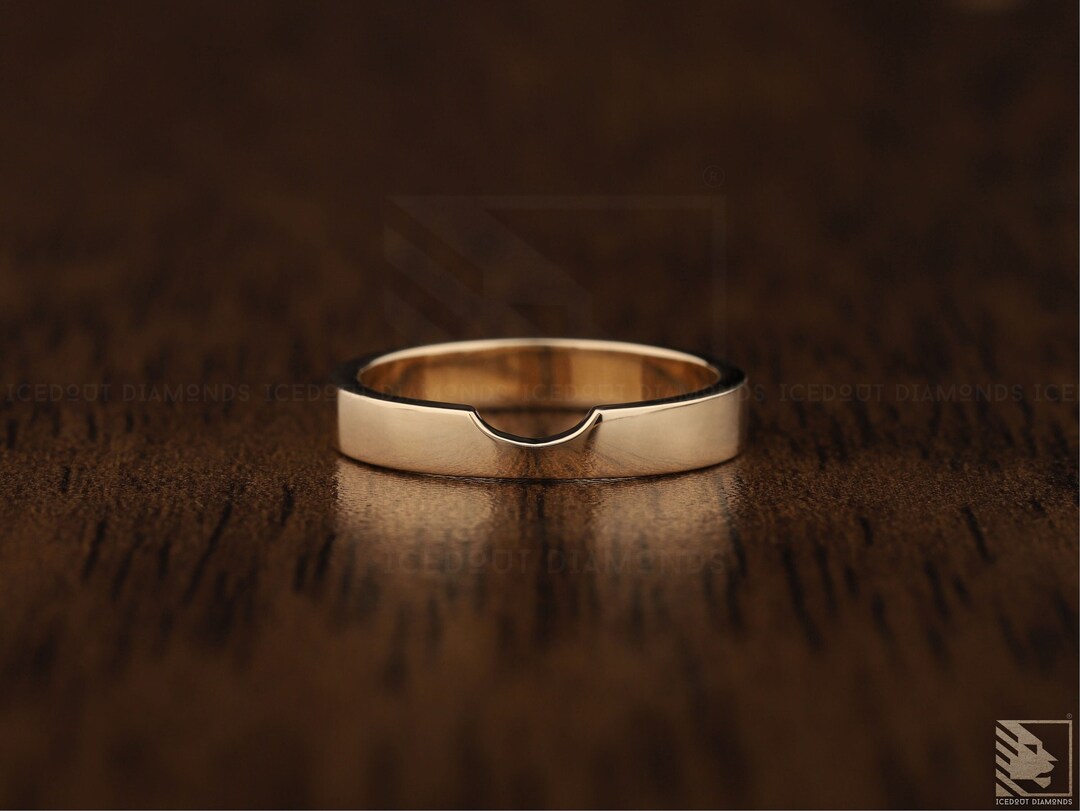 14K Gold Cigar Wedding Band Ring, Unique 3mm Wide Cut Out Design ...