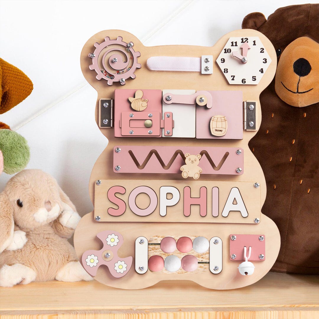 Custom Montessori Busy Board, Bear Busy Board With Name, Custom ...