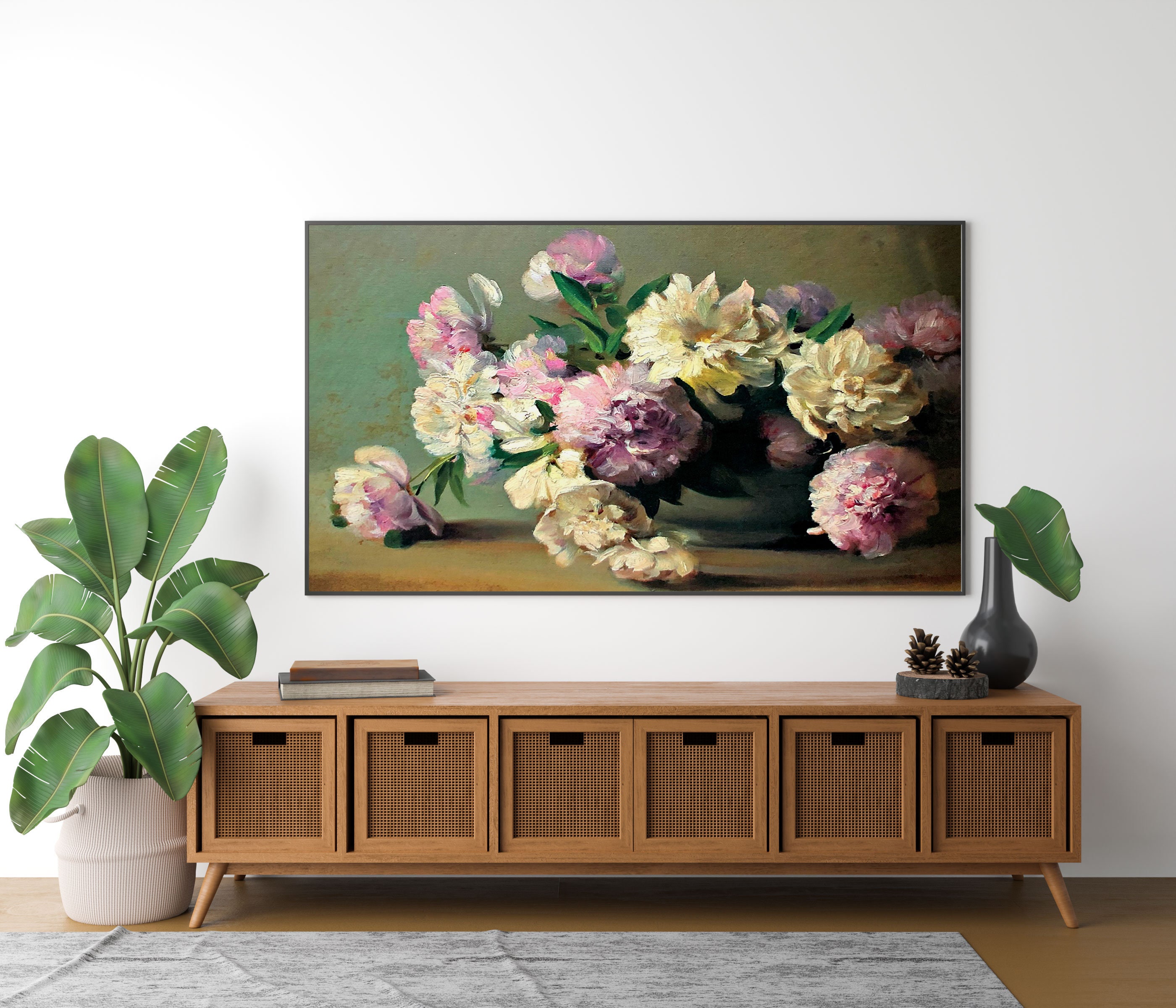 Purple and White Peonies Frame TV Art, Vintage Oil Painting, Spring ...