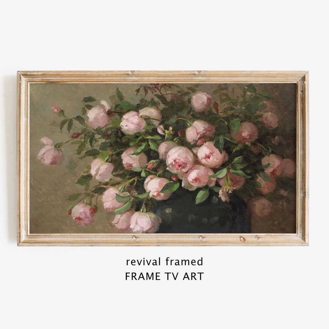 Frame TV Art Roses, Vintage Oil Painting Pink Roses, Samsung Frame Tv ...