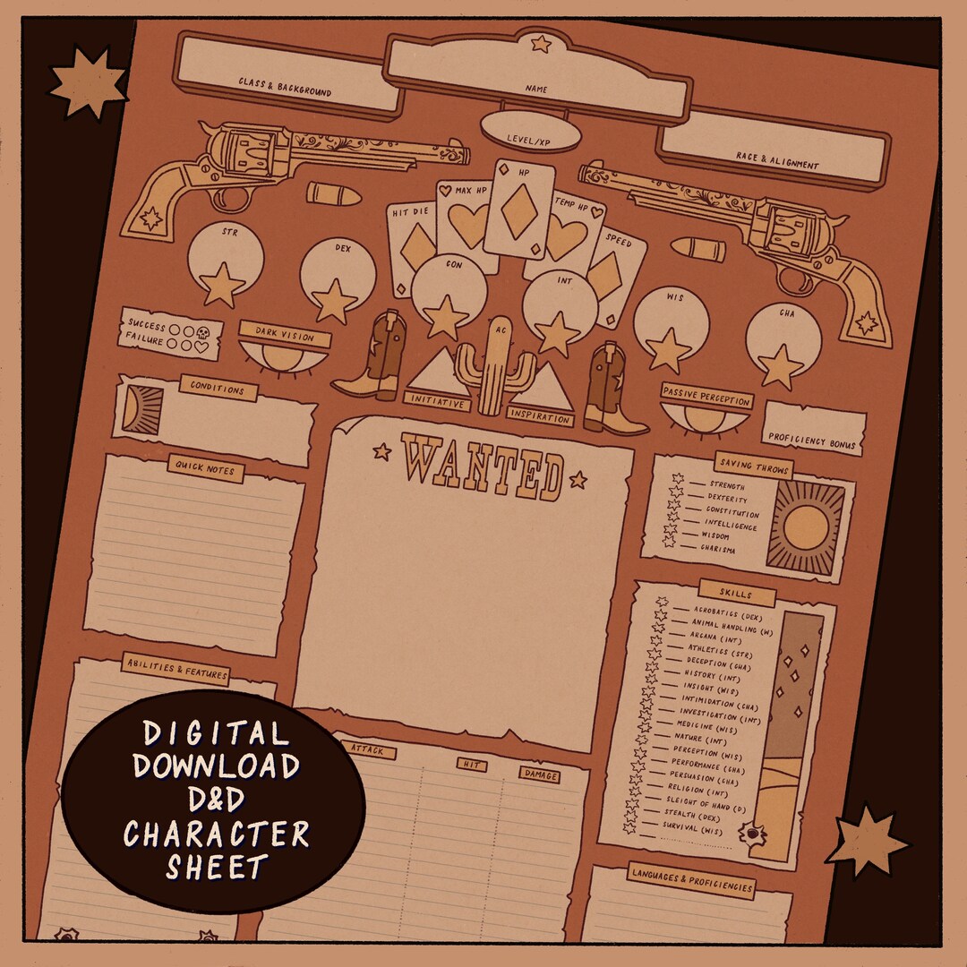 Wild West | Printable Dnd Character Sheet PDF for Dungeons and Dragons ...