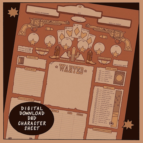 5e Character Sheet Western - Etsy
