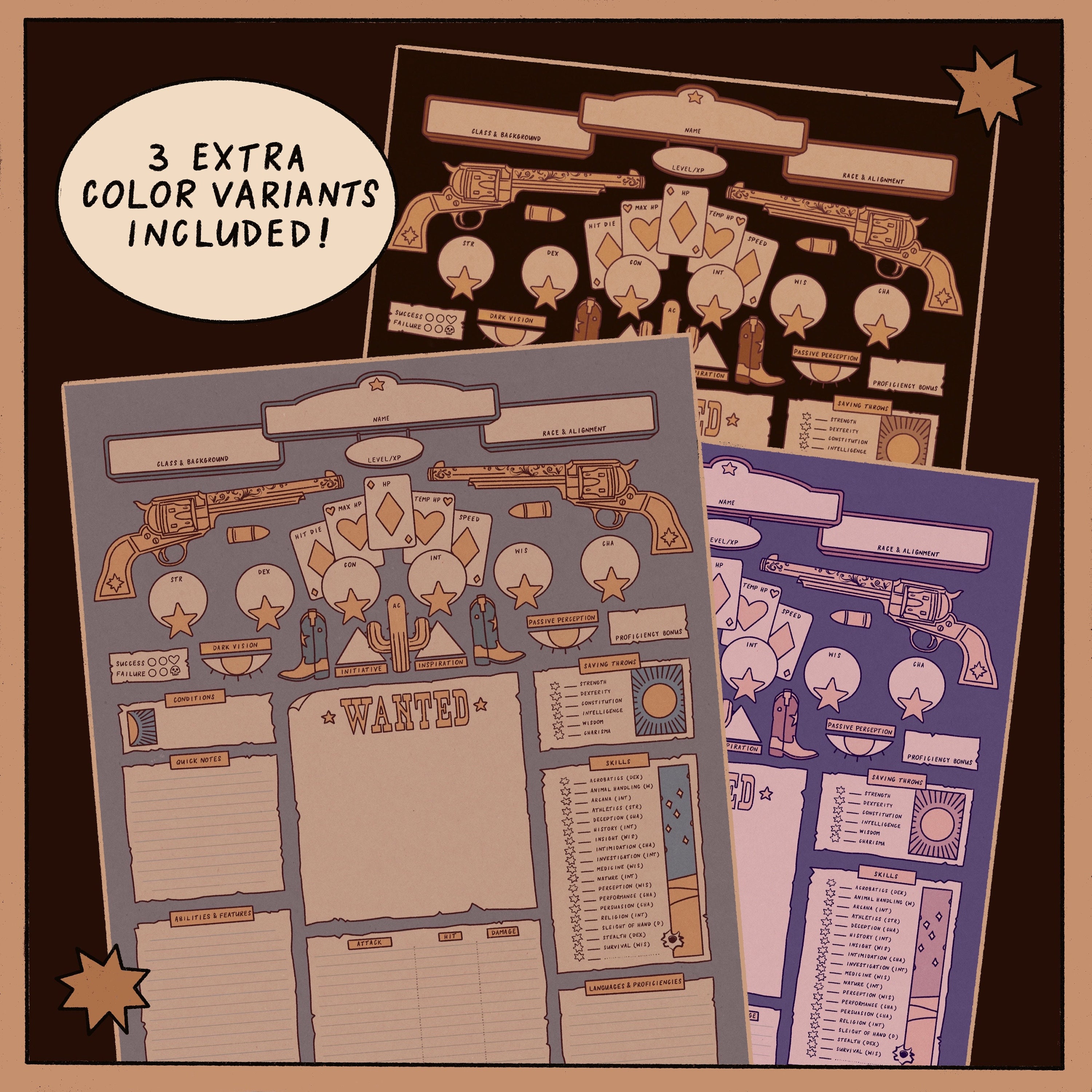 Wild West | Printable Dnd Character Sheet PDF for Dungeons and Dragons 5e - Etsy